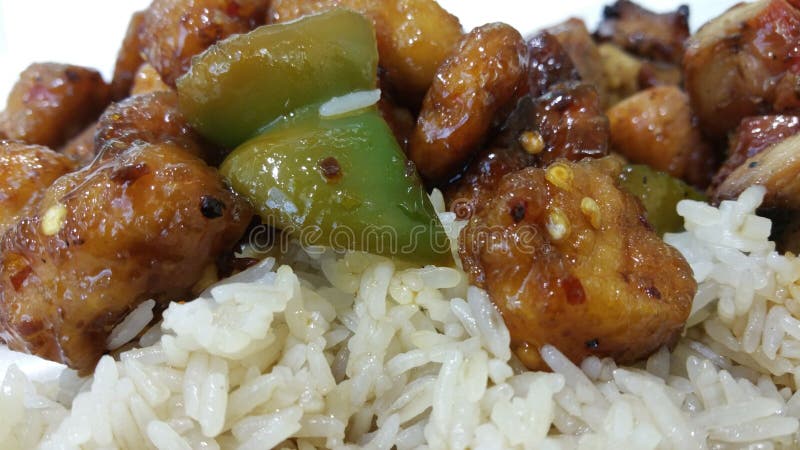 Spicy Bourbon Chicken and Rice Stock Photo - Image of close, beverage ...
