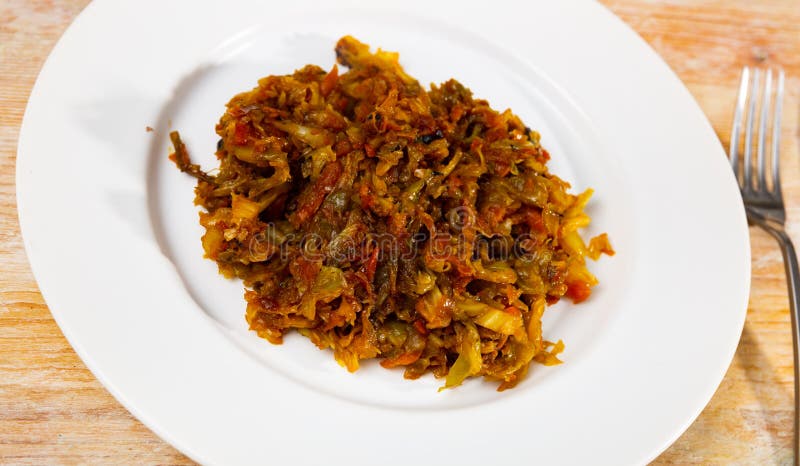 Spicy Braised White Cabbage As Side Dish or Main Course Stock Photo ...