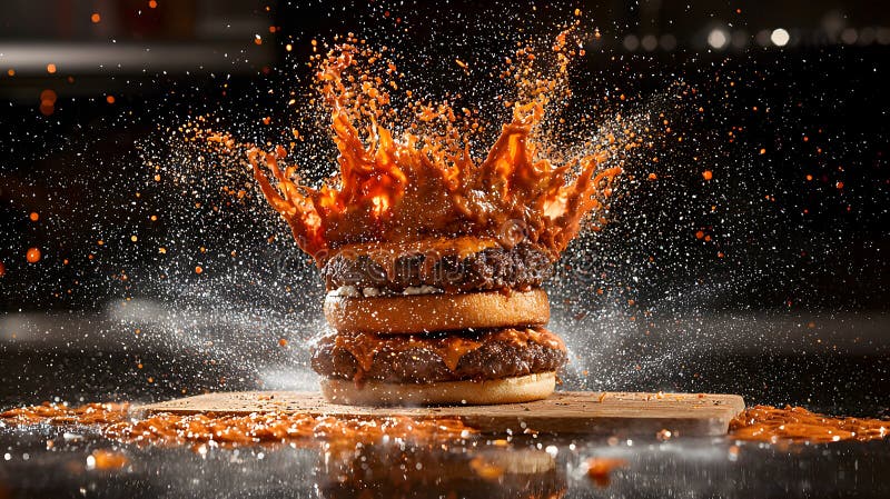 Spicy Burger Explosion stock illustration. Illustration of cheese ...