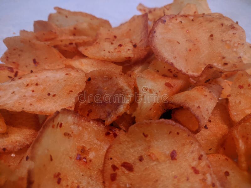 Spicy Cassava Chips Sprinkled with Chili Powder Stock Photo - Image of ...