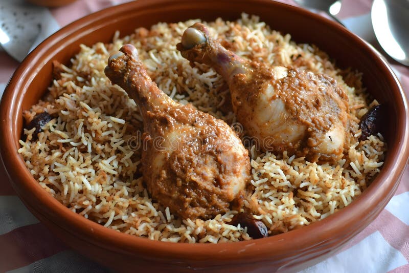 Spicy Chicken Drumsticks Rice Dish, Kitchen Setting Stock Illustration ...