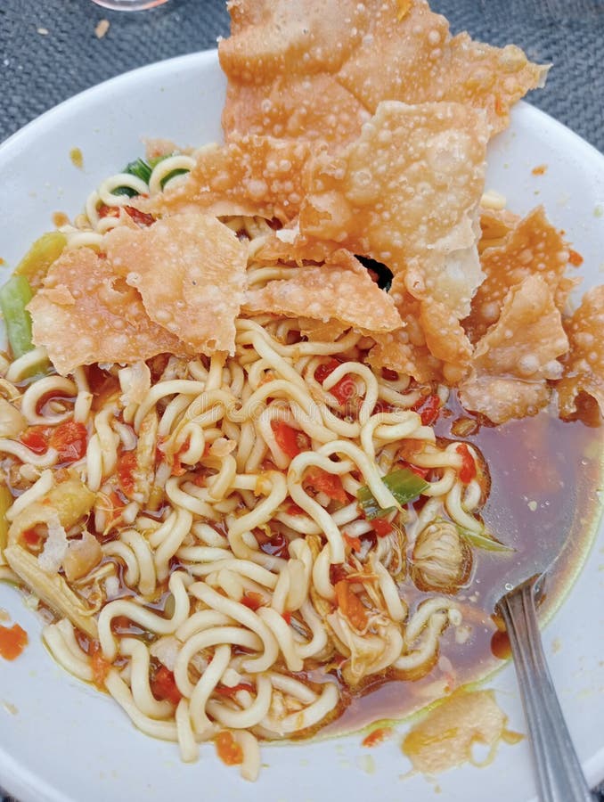 Spicy Chicken Noodle Pangsit Delicious Stock Image - Image of deli ...