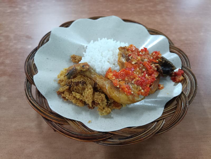 Spicy Chicken Pecel Served with Crisps Stock Image - Image of spicy ...