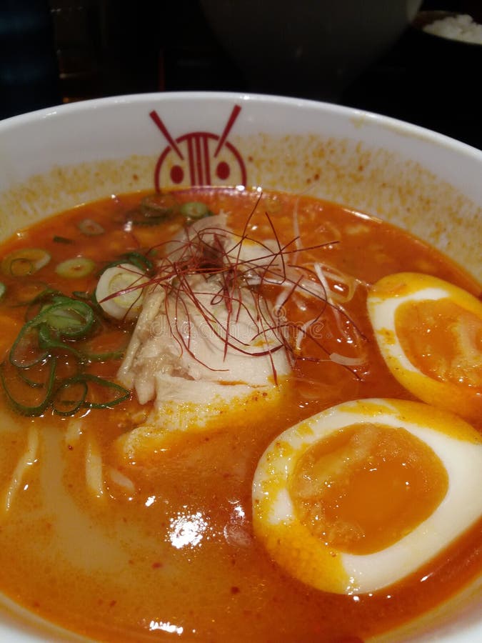 Spicy Chicken Ramen with Boiled Eggs Stock Image - Image of spicy ...