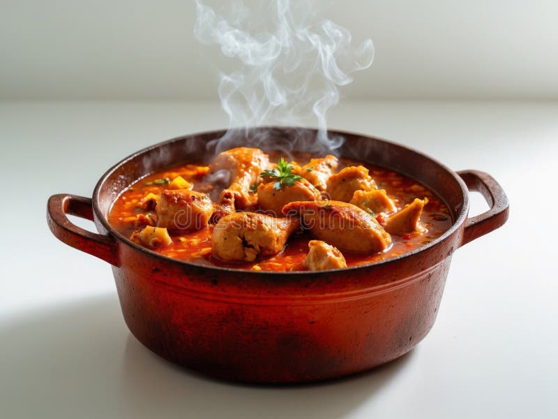 Spicy Chicken Stew Simmering in a Traditional Pot Stock Photo - Image ...