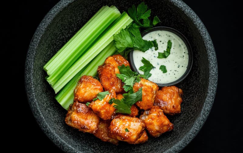 Spicy Chicken Wings with Celery and Ranch Dressing Stock Illustration ...
