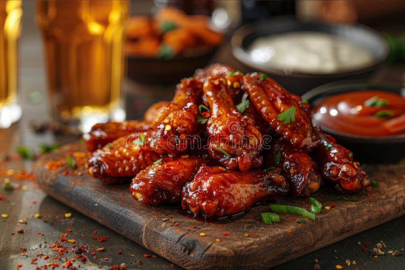 Spicy Chicken Wings with a Side of Ice-cold Beer. AI Generated. Stock ...