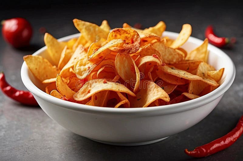 Spicy Chili Chips in Bowl Close-up. Generative AI. Stock Illustration ...