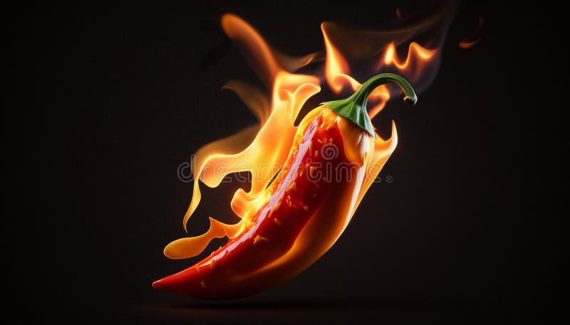 Spicy Chili on Fire on Black Background, Generative Ai Stock ...