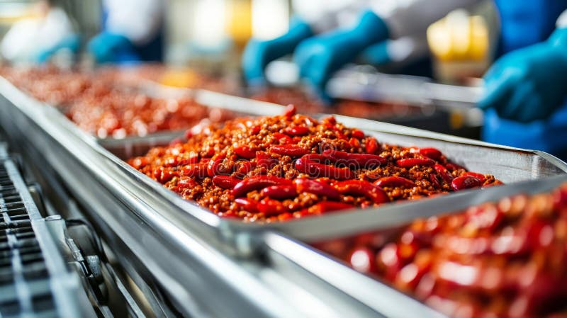 Spicy Chili Peppers Conveyor Belt Food Processing Stock Illustration ...