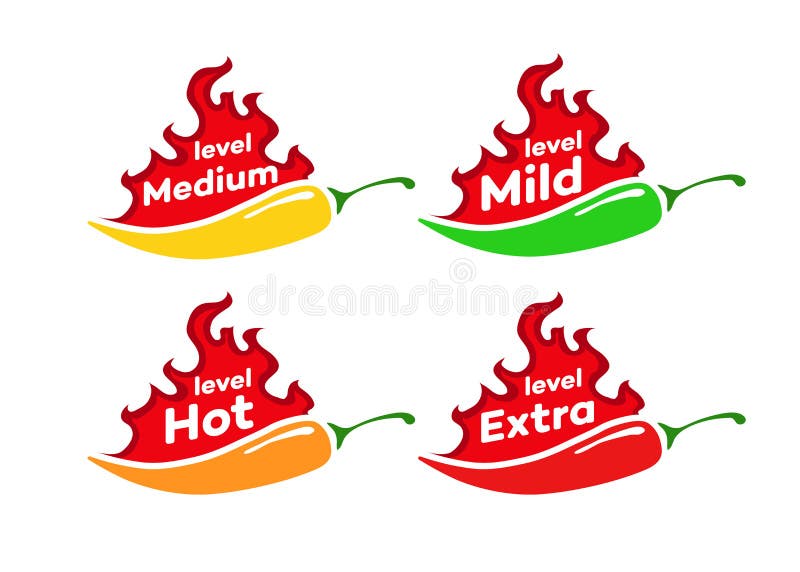 Spicy Chilli Level Vector Label - Mild, Medum, Hot, Extra Hot Stock ...