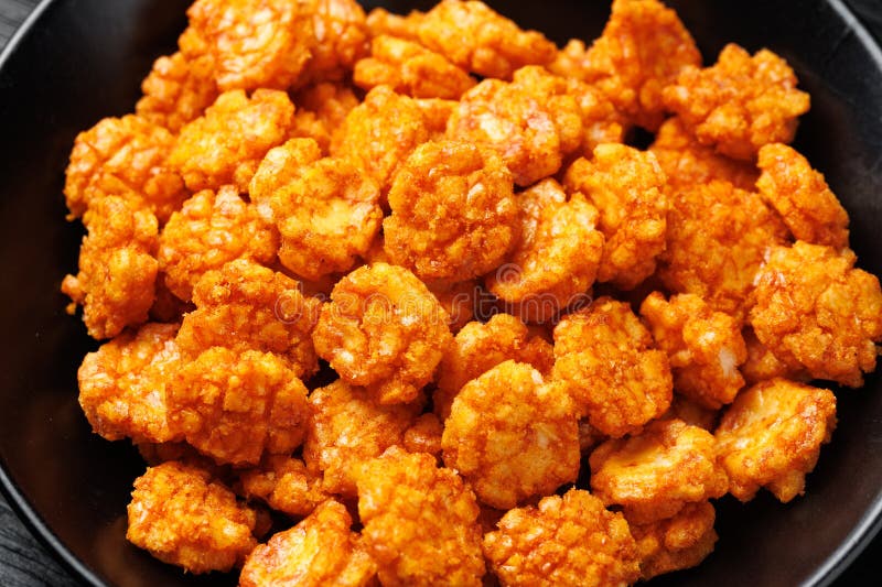 Spicy Chilli Rice Crackers in White Bowl. Party Food Snacks Stock Photo ...