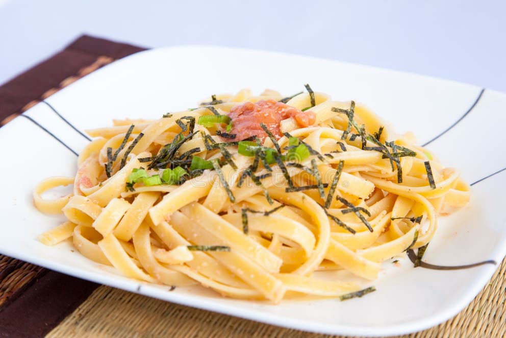 Spicy cod roe spaghetti stock photo. Image of gourmet - 34355700