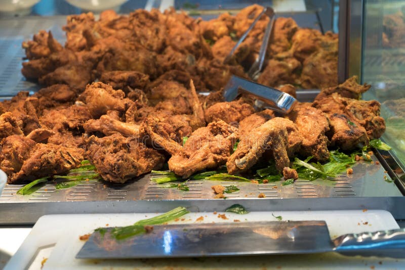 Spicy and Crispy Deep Fried Chicken Display in Restaurant Stock Photo ...
