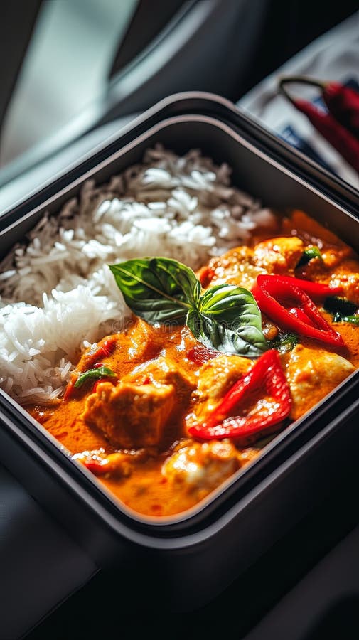 Spicy Curry Dish in Airplane Meal Box. Stock Photo - Image of masala ...