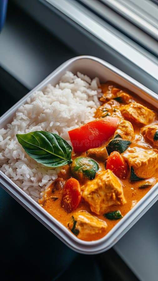 Spicy Curry Dish in Airplane Meal Box. Stock Photo - Image of thailand ...