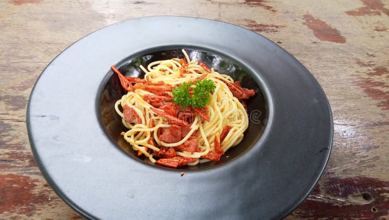 Spicy Delicious Spaghetti in a Restaurant Stock Image - Image of ...