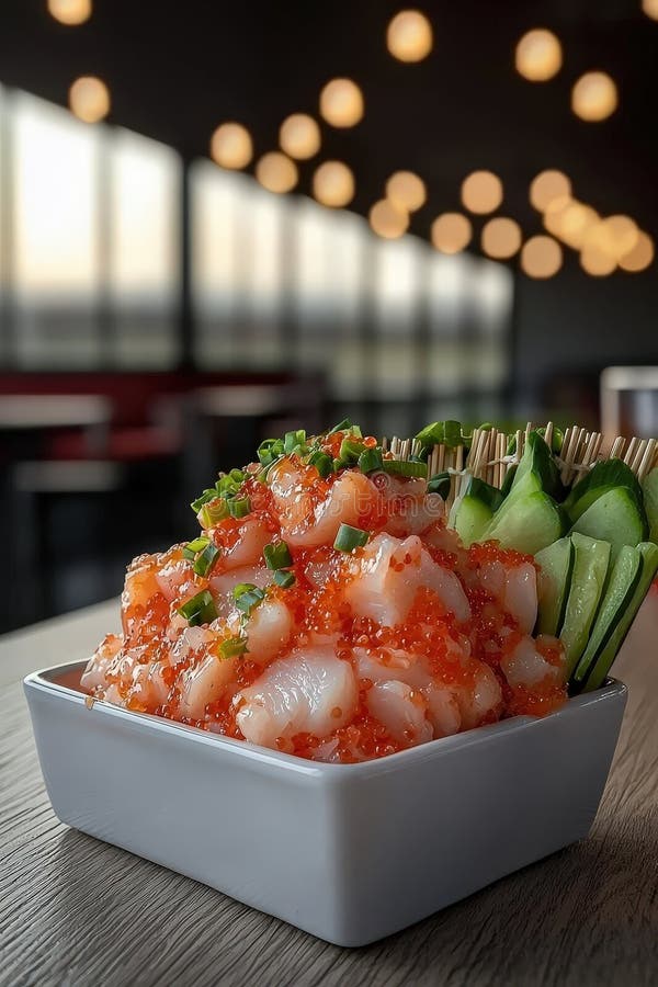 Spicy Dynamite Roll with Scallops Avocado and Fresh Cucumber on a ...