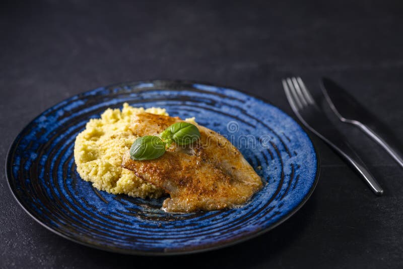 Spicy Fillet of White Cod with Couscous Stock Photo - Image of seafood ...