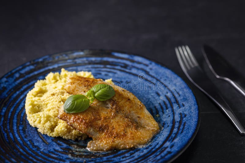 Spicy Fillet of White Cod with Couscous Stock Photo - Image of pepper ...