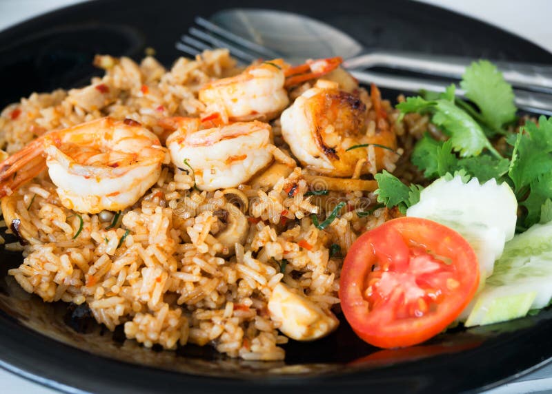 Spicy Fire Rice with Herbs and Shrimp Stock Photo - Image of vegetable ...