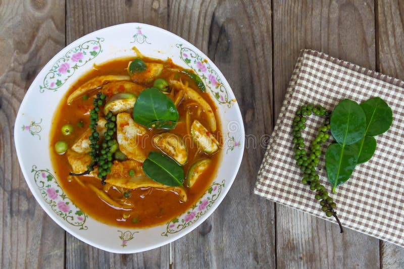 Spicy Fish Curry in Bowl with Green Pepper Stock Photo - Image of dish ...