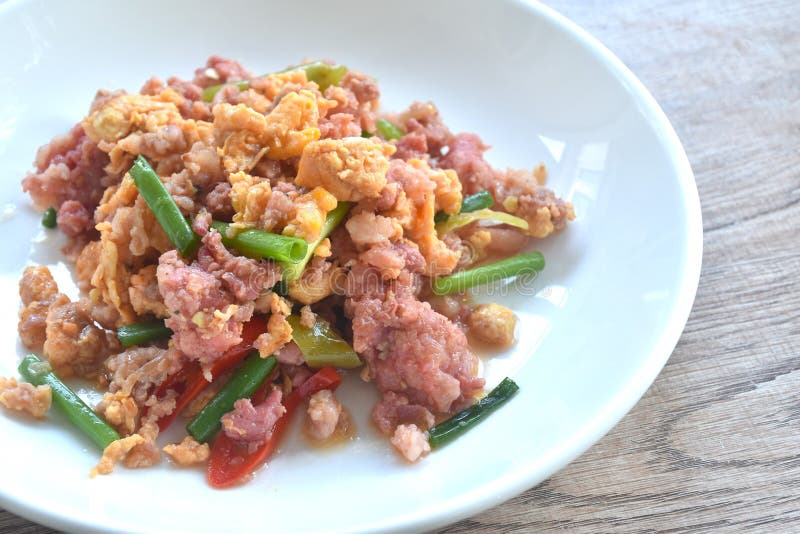 Spicy Fried Chop Fermenting Sour Pork with Egg and Spring Onion on ...