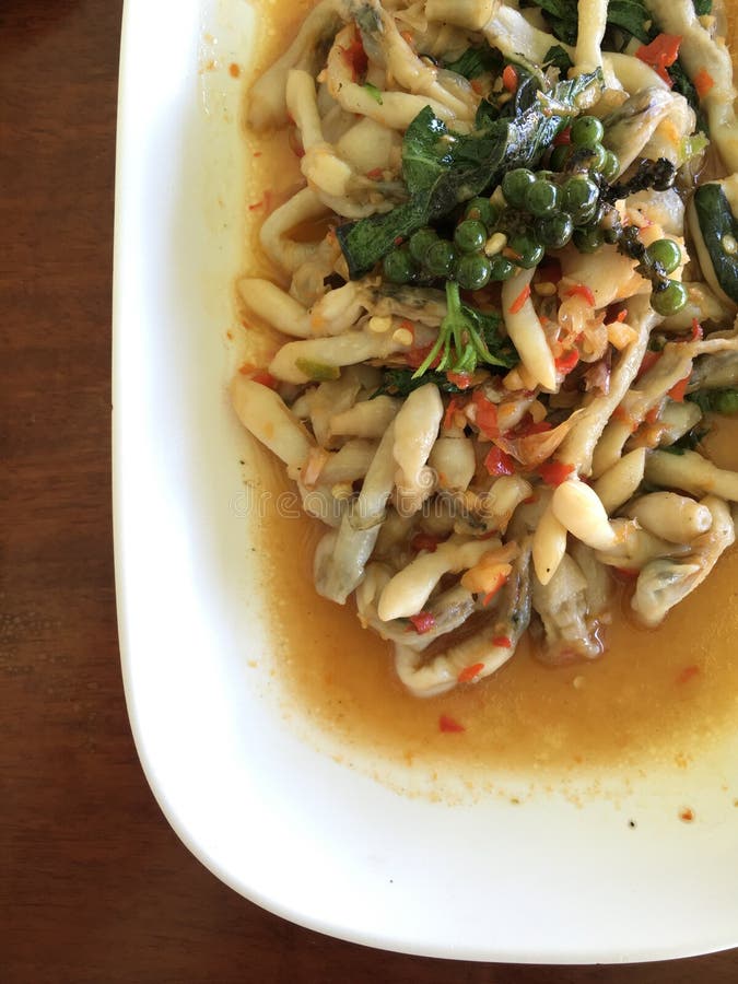 Spicy fried razor clams stock photo. Image of pattern - 74964800