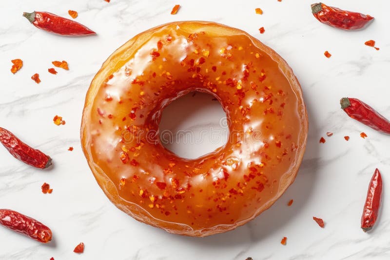 Spicy Glazed Donut with Chili Flakes on Marble Background Stock Photo ...