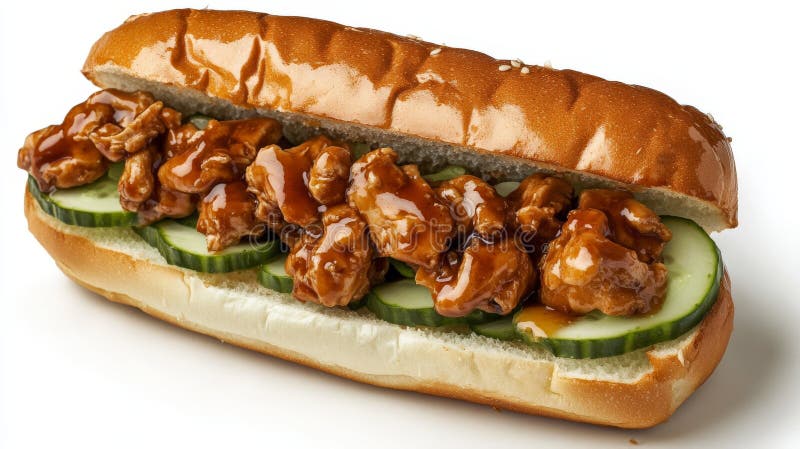 Spicy Honey Glazed Chicken Sub with Cucumbers on Sesame Roll Stock ...