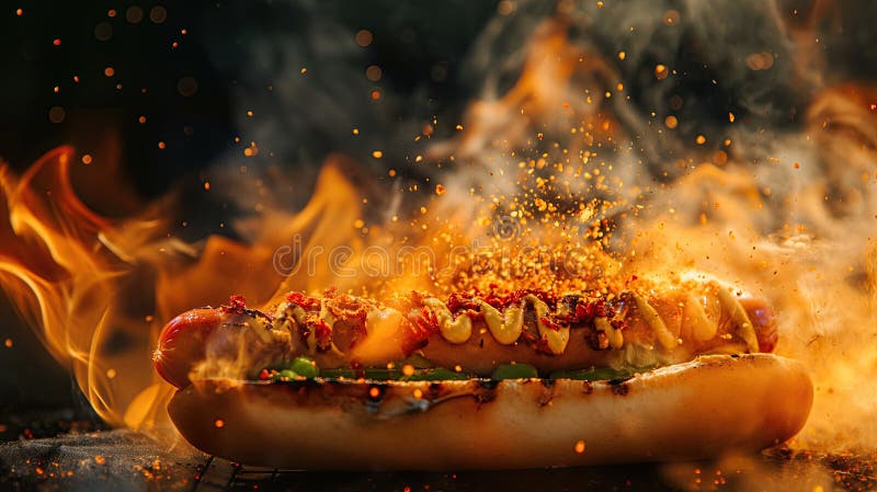 Spicy Hot Dog on Fire stock photo. Image of picnic, flame - 306017496