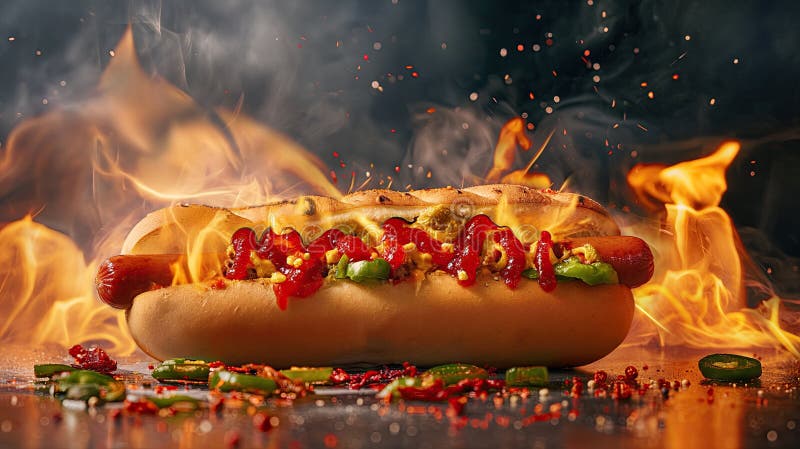 Spicy Hot Dog on Fire stock image. Image of snack, sausage - 306018575