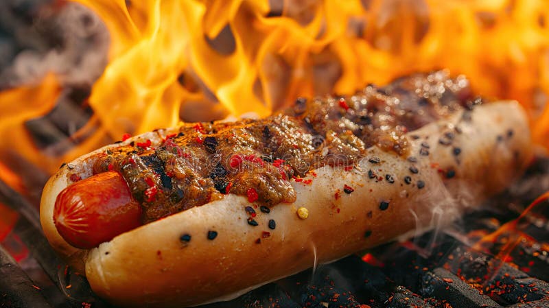 Spicy Hot Dog on Fire stock image. Image of meat, hotdog - 306018921