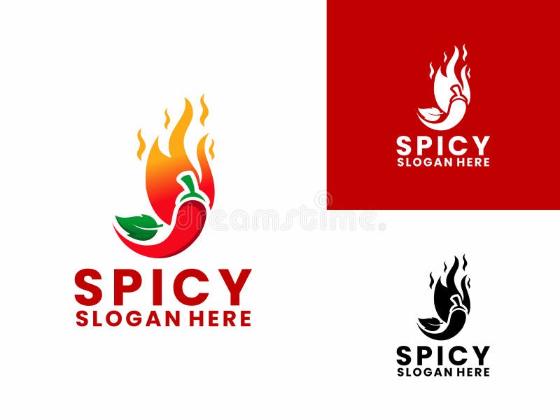 Spicy Hot with Flame Logo Design Template. Red Hot Chili Pepper with ...