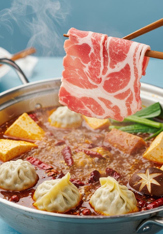 Spicy Hot Pot with Meat and Dumplings Stock Illustration - Illustration ...