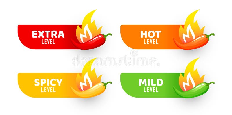 Spicy Level Sticky Labels with Peppers in Flame Stock Illustration ... Spicy Level Sticky Labels with Peppers in Flame Stock Illustration ...