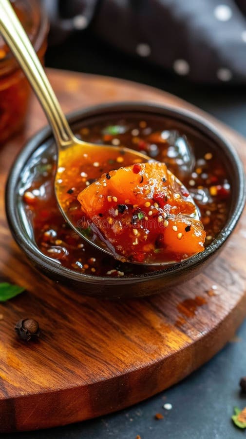 Spicy Mango Chutney in Bowl with Spoon Stock Illustration ...