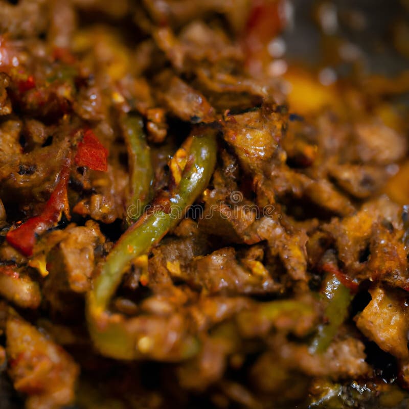Spicy Meat with Peppers Cooked in a Wok Stock Illustration ...