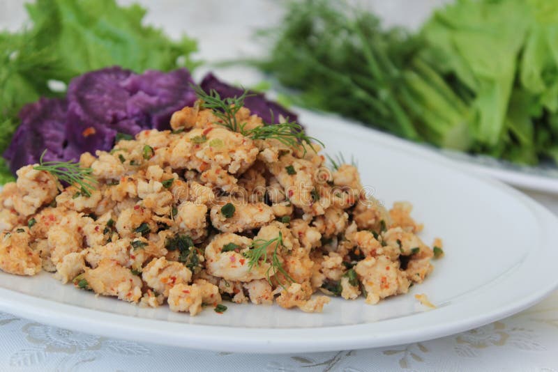 Spicy minced chicken salad stock image. Image of salad - 76934465