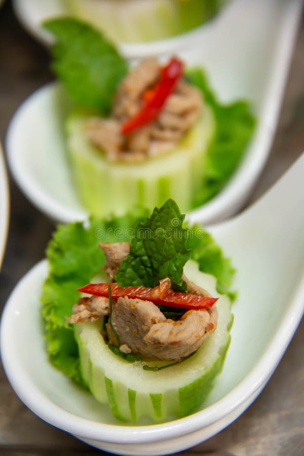 Spicy Mint Pork in Cucumbers Stock Image - Image of herb, lunch: 151001869