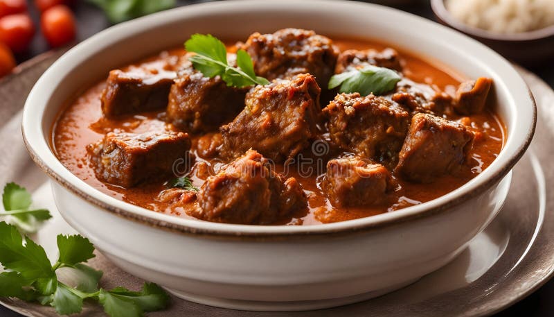 Spicy Mutton Chunks in Rich Tomato Gravy Stock Illustration ...