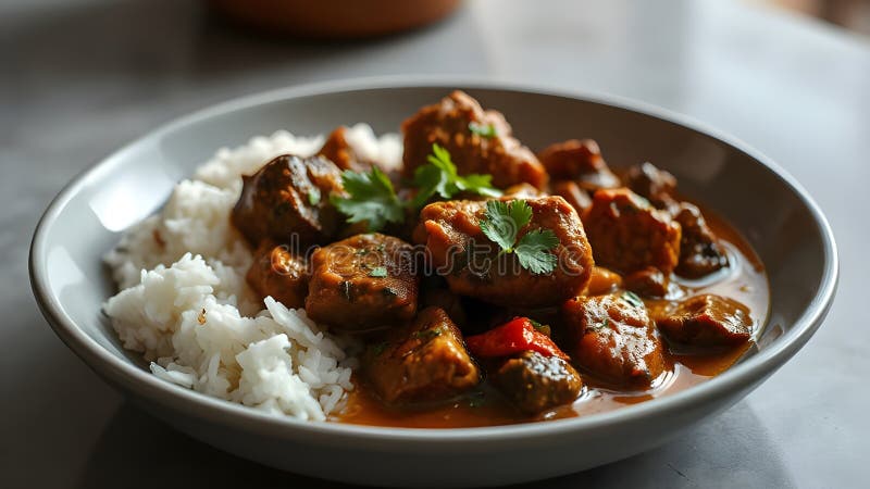 Spicy Mutton Curry Served with Steamed White Rice Stock Illustration ...