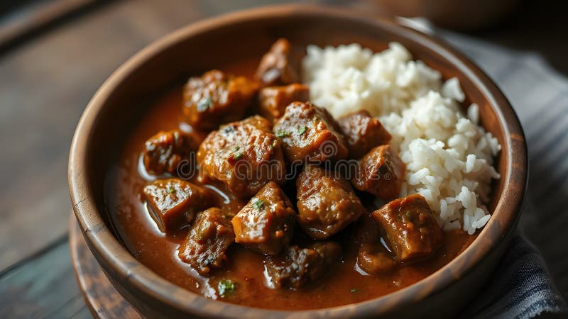 Spicy Mutton Curry Served with Steamed White Rice Stock Illustration ...