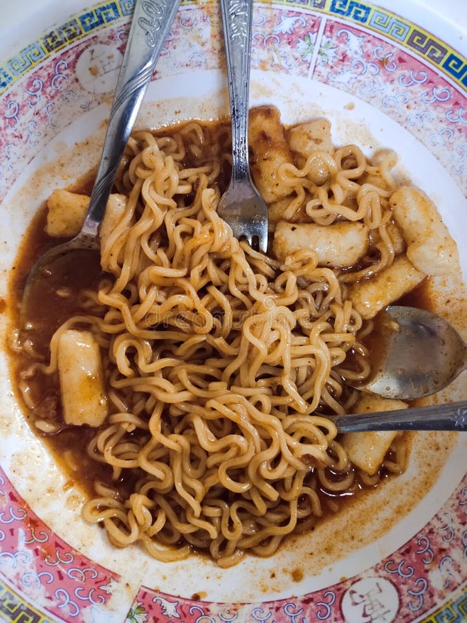 Spicy Noodle Soup with Rolled Rice Stock Image - Image of spicy, rice ...