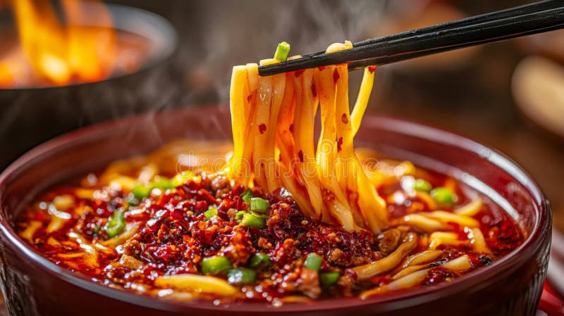 Spicy Noodles Dish Served in a Red Bowl Stock Illustration - Illustration of savory, comfort ...