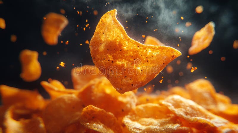Spicy Orange Chips Falling on Dark Background Stock Illustration ...