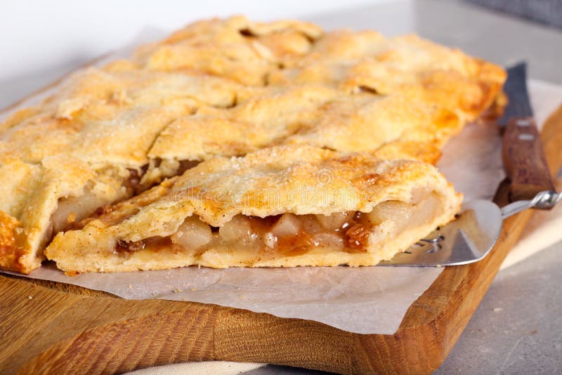 Spicy Pear and Raisin Pie, Sliced Stock Image - Image of appetizer ...