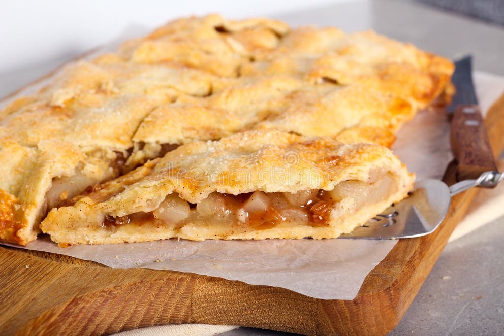 Spicy Pear and Raisin Pie, Sliced Stock Image - Image of appetizer ...
