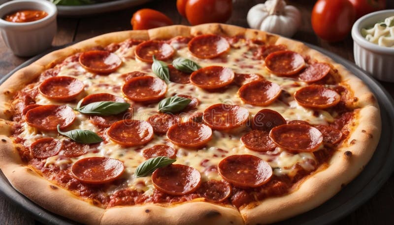 Spicy Pepperoni Pizza in Restaurant Setting Stock Illustration ...