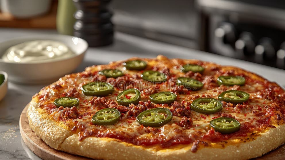 Spicy Pizza on Marble Countertop Stock Photo - Image of dinnerideas ...